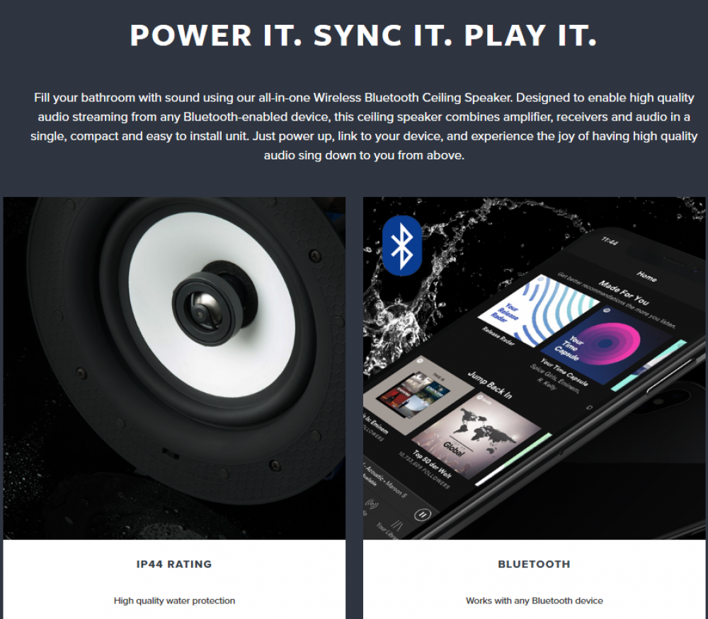 Lithe Audio Bluetooth IP44 Tålig Ceiling Speaker - Singel - kungstv